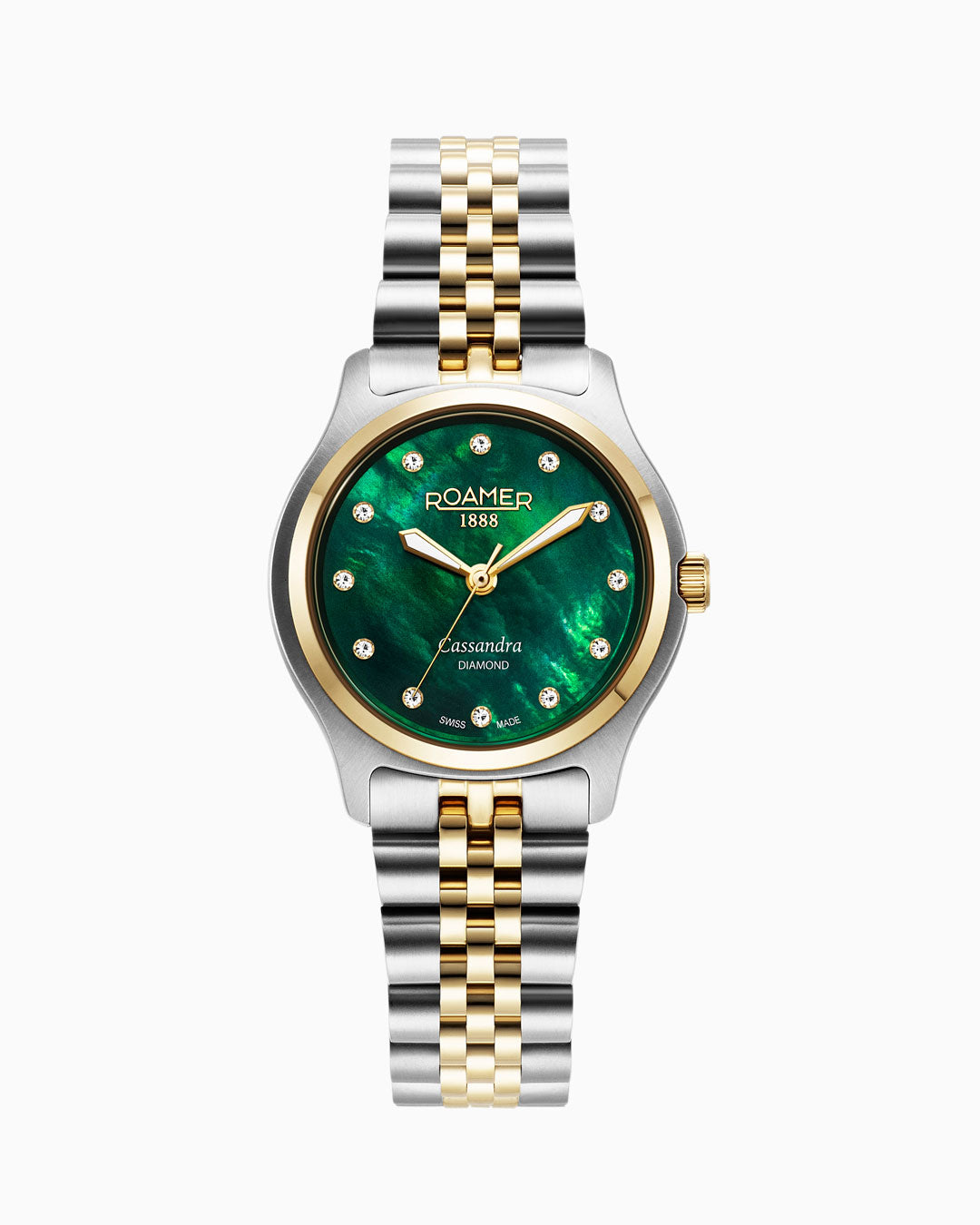 Cassandra Diamond 31 mm Quartz Three-Hand Green Dial Two-Tone Bracelet ...